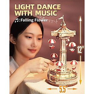 ROKR 3D Wooden Puzzles for Adults-LED Wooden Music Box Kits-Wood Model Kits to Build-3D Puzzles for Kids and Adults-Christmas STEM Toy Gifts