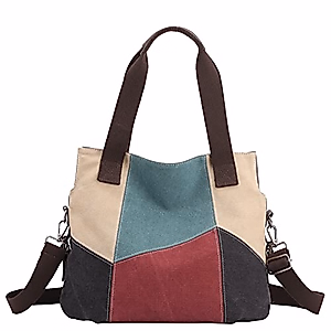 ArcEnCiel Canvas Hand Bags Purses For Women, Fashion Hobo Bag Multi-Color Splice Shoulder Crossbody Bags Handbags Tote Bag