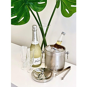 Ice Bucket with Lid, Tongs, Insulated Double Wall Design, Premium Quality Brushed Stainless Steel, Handles, 1.4L, Small, Great as a Gift, Great for Parties