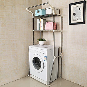 Hershii Over The Toilet Bathroom Storage Shelf Space Saving Organizer Rack Stand 2-Tier Shelving Units with Clothes Hanging Rod Rail - Ivory
