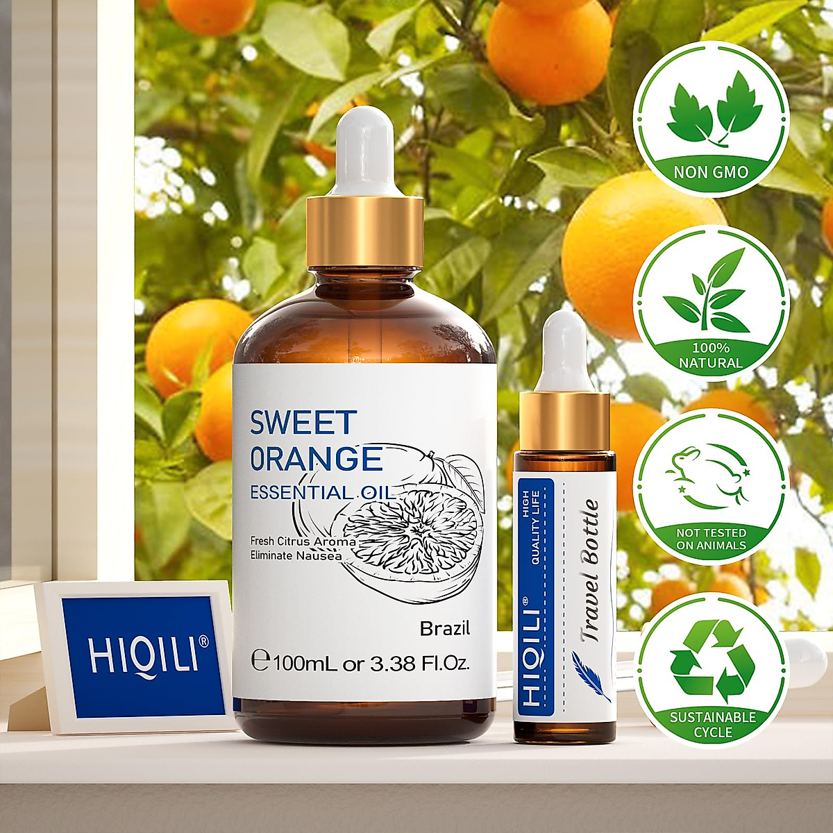 HIQILI Orange Essential Oil, 100% Pure, No Phototoxicity - 3.38 Fl Oz