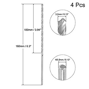 uxcell HSS(High Speed Steel) Extra Long Twist Drill Bits, 3.2mm Drill Diameter 160mm Length 4 Pcs