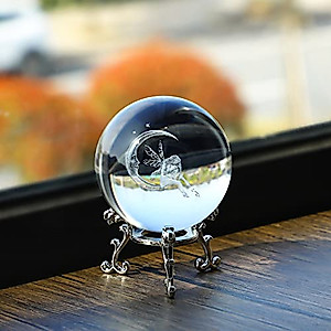60mm(2.3inch) Moon & Fairy Crystal Ball Paperweight 3D Laser Engraved Quartz Glass Ball Sphere Table Decor Crafts
