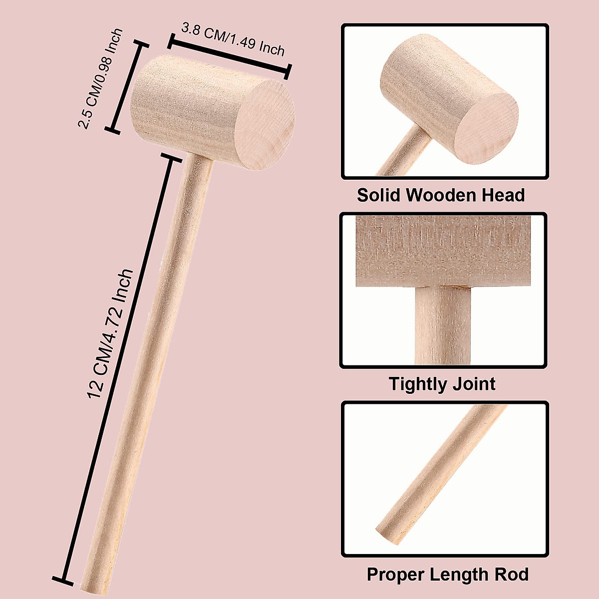 16 Pack Mini Wooden Hammer for Chocolate Breakable Heart, Seafood Shellfish Crab Lobster Cracking Tool, Small Solid Hardwood Mallet, Craft Tools, Party Game Props