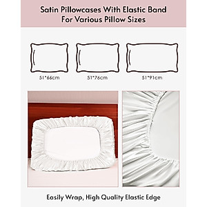 Yanideer Satin Pillowcase for Hair & Skin Travel Elastic Band Cooling Satin Pillowcases - Satin Pillow Case Cover Pillow Cases Standard Size Queen, White