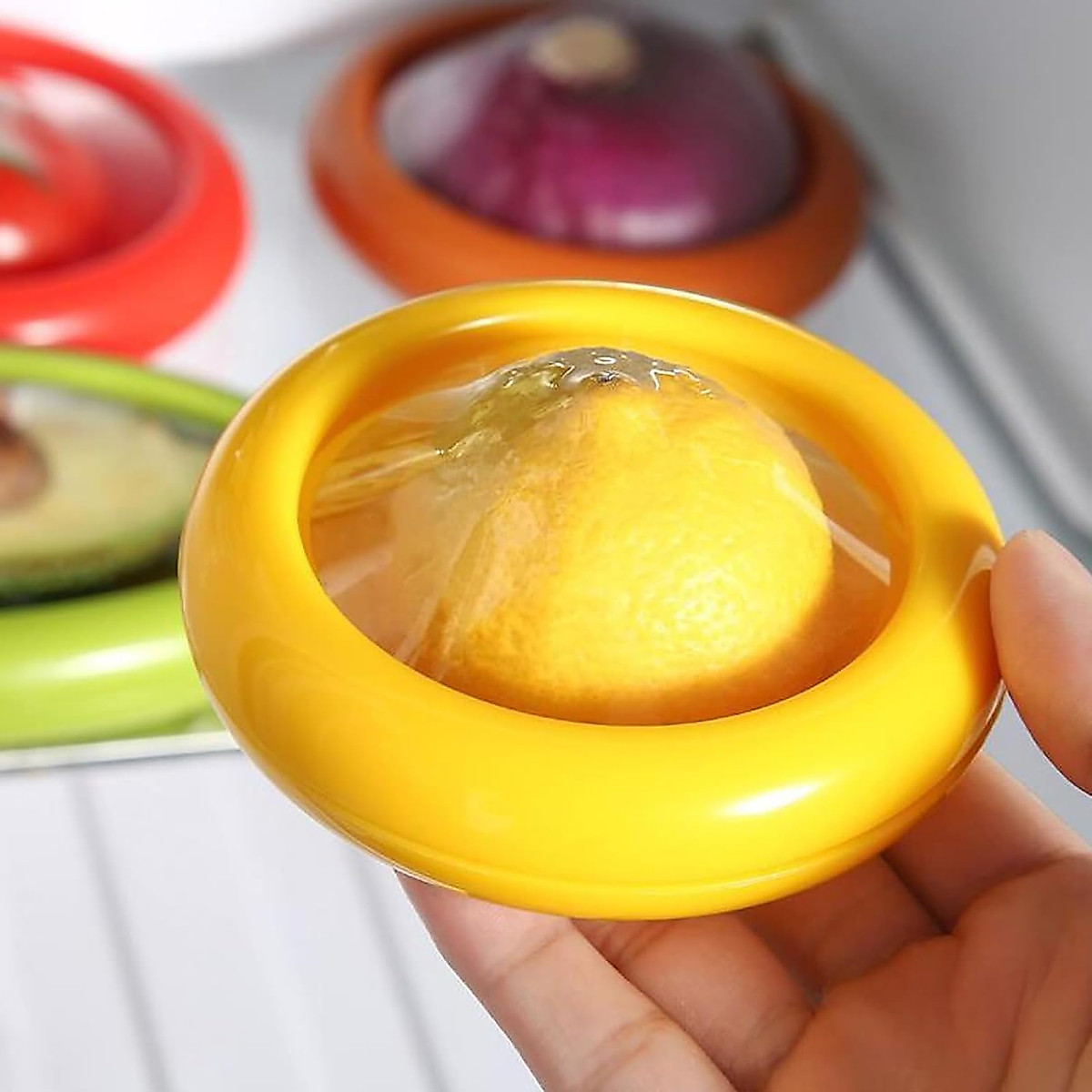Maisifa New Fruit and Vegetable Anti-Oxidation Storage Box,Fruit Storage Containers for Fridge, Silicone Food Storage Containers for Onions,Lemons, Garlic and Potatoes,Avocado Saver(4 pieces)