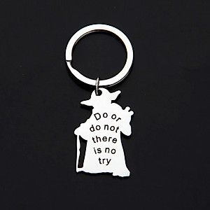 KUIYAI Do or Do Not There is No Try Keychain Star Master Jedi Gifts (Keychain Silver)