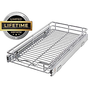 HOLD N' STORAGE Pull Out Cabinet Organizer, Heavy Duty-with Lifetime Limited Warranty -11”W x 21”D - Requires At Least a 12-1/4” Cabinet Opening, Steel Metal cabinet drawers slide out, Chrome Finish