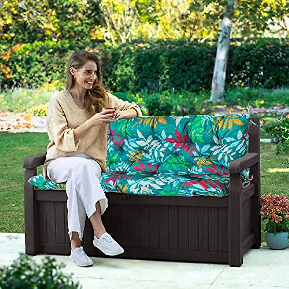 Zacammy Swing Replacement Seat Cushions, 2-3 Seater Bench Cushions for Outdoor Furnitur with Backrest, Garden Recliner Seat Cushions Waterproof Sofa Pads (Green Flowers 60x40in)
