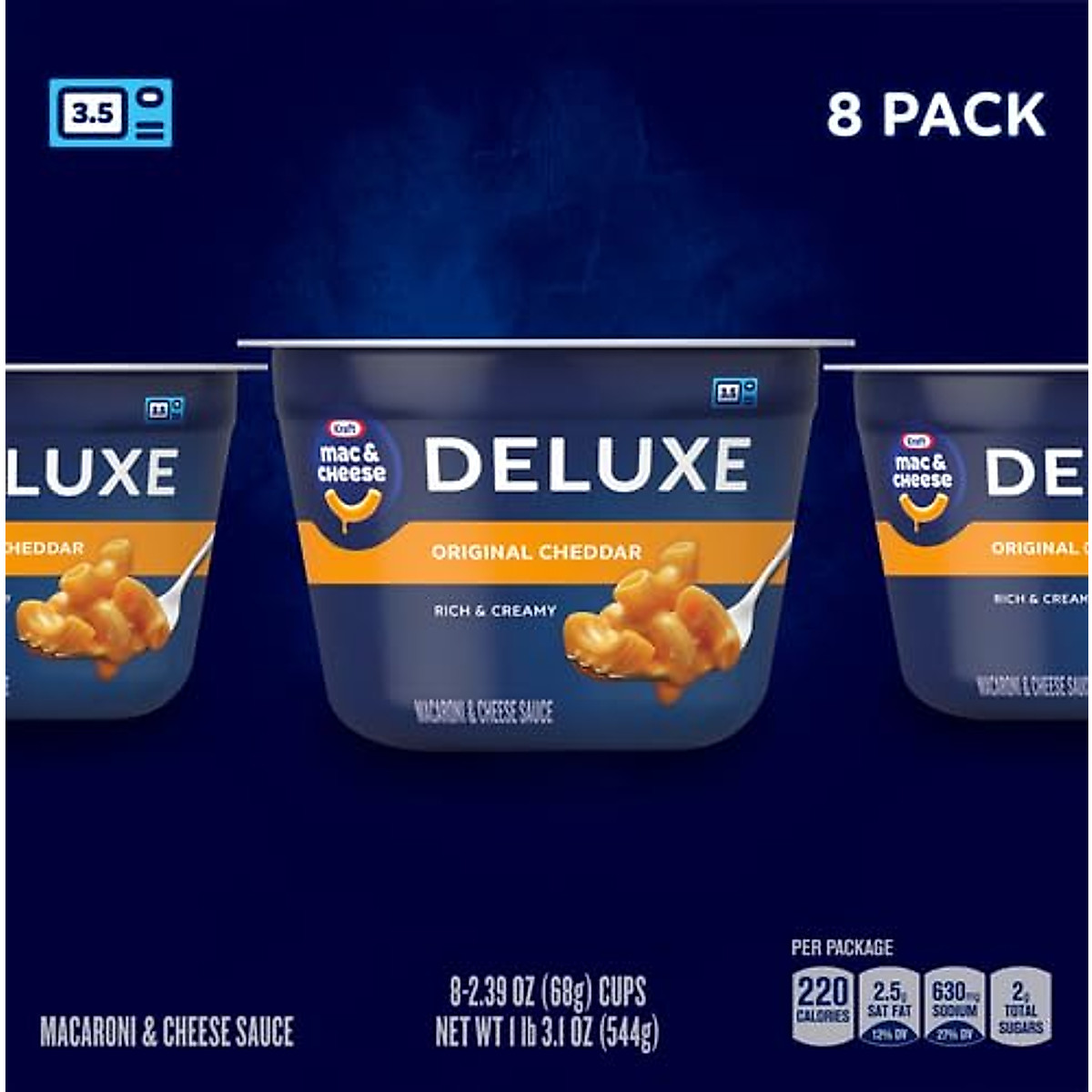 Kraft Deluxe Original Macaroni & Cheese Easy Microwavable Dinner (8 ct Box, 2.39 oz Cups)
