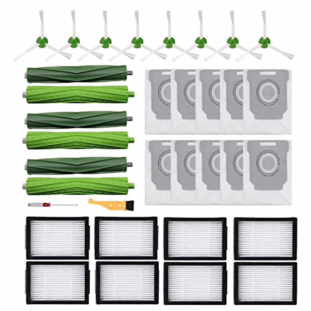 CERO Replacement Parts for iRobot Roomba i3 i3+ i4 i4+ i6 i6+ i7 i7+ i8 i8+ E5 E6 E7 j7 (7150) j7+ (7550) I,E,J Series Vacuum Cleaner, Roller Brushes, Filters,Edge Sweeping Brushes Replacement Kits
