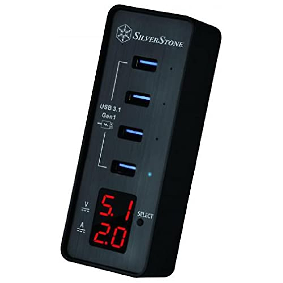 Silverstone SST-EP03 v2.0 - 4-Port USB 3.0 Data Hub, Display, OVP, OCP, Aluminum, multinational Charging Adapter