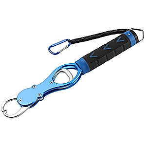 Fish Grip, Aluminum, Fishing Rod, Fishing Tool, Fish Catching, Weighing, Ultra Lightweight, Rustproof, Safety Rope Included, Blue