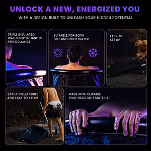 Polar Pod - Portable Insulated Ice Bath Tub for Recovery and Cold Water Therapy, Triple Insulated Walls for Prolonged Cold Temperature, Durable Nylon Fabric Design - 80 Gallon Capacity- W/Lid & Cover