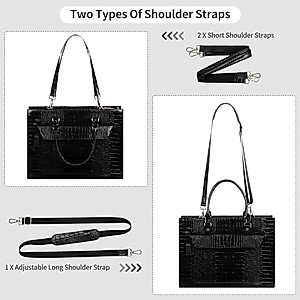 Laptop Bag for Women, 17 Inch Laptop Tote Bag, Fashion Computer Shoulder Bag, Waterproof Leather Teacher Handbag with USB Port, Large Capacity Crossbody Bag Business Office Briefcase Work Bag Black