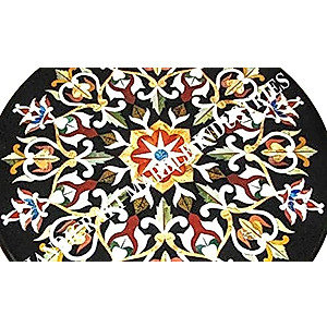 Black Marble Inlay Coffee Table Top, Pietra Dura Dining Table Top, Stone Inlaid Wall Decor, Centre Piece, Piece Of Conversation