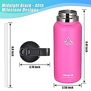 frenchy EU sports Water Bottle - 32 OZ, lids (Straw lid) Stainless Steel, Vacuum Insulated, Wide Mouth, Leak Proof, Reusable, Ecologique (Carnation)