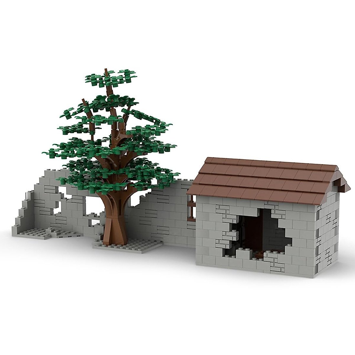DECI WW2 Military Scene Series, Military Battlefield Ruins Enclosure Walls Model Building Blocks Set, Creative Ornament, Mini Military Architecture Display (633PCS)