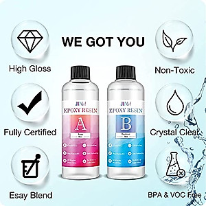 Food Safe Two Part Epoxy Resin, No Yellowing and Bubble, Self Leveling with High Gloss, UV & Heat Resistant, Clear Resin Set for Jewelry Making, Art, Craft, River Tables, Beginner Friendly (16oz)
