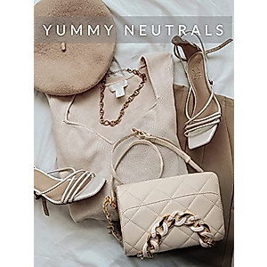 Before & Ever Small Beige Purse - Quilted Sand Crossbody Bag for Women - Gold Chain Clutch Purse Bag for Women - Women's Crossbody Handbag - Vegan Leather Cross Body Hand bag Wallet Purse