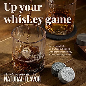 Mixology & Craft Whiskey Stones Set - 6 Circular Granite Bourbon Chilling Rocks - Great Whiskey Gifts for Men, Fathers, Groomsmen Gifts
