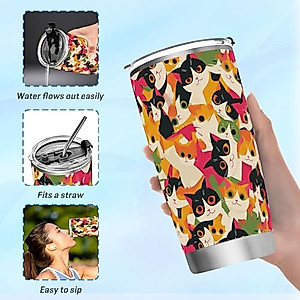 Retro Cartoon Cats Colorful Stainless Steel bottle with straw with Straw Lid travel coffee mug spill proof for Water, Iced Tea or Coffee modern coffee tumbler 20 OZ