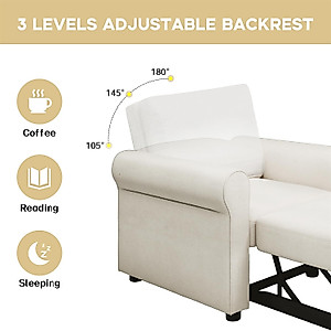 Merax 3-in-1 Sofa Bed Chair with Pillow, Convertible Sleeper Chair Bed, Adjust Backrest Into a Sofa, Single Bed, Modern Chair Bed for Living Room Bedroom, White