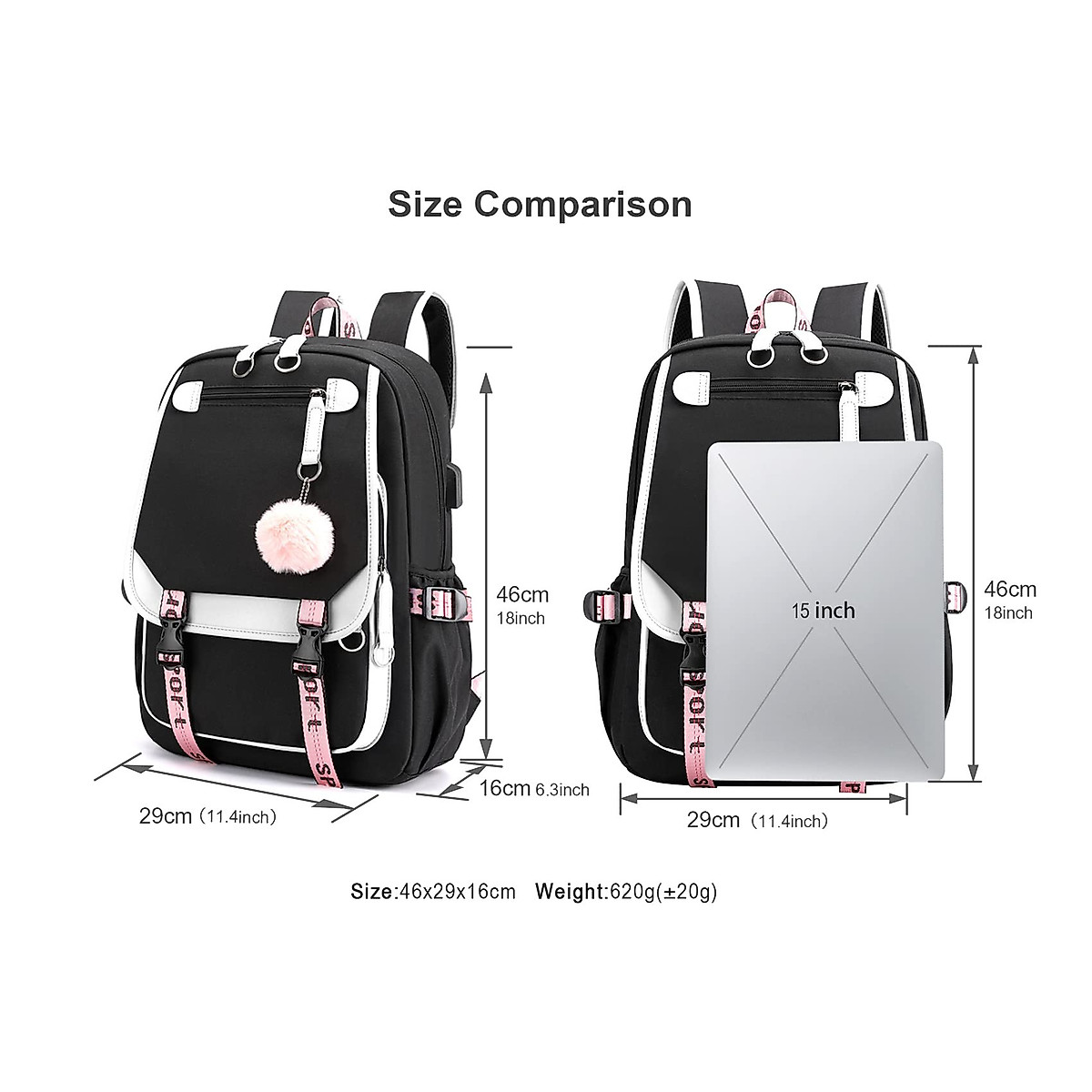 UMocan Bookbag with USB Charger Port Casual Laptop Bag Anime Graphic Travel Daypack