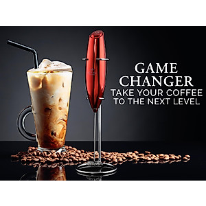 Zulay Executive Series Ultra Premium Gift Milk Frother For Coffee with Deluxe, Radiant Finish - Coffee Frother Handheld Foam Maker - Electric Milk Frother Handheld For Lattes Premium UV Red