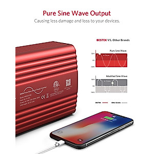 BESTEK 300Watt Pure Sine Wave Power Inverter - DC 12V to AC 110V Car Plug Inverter Adapter, Power Converter with 4.8A Dual USB Charging Ports and 2 AC Outlets Car Charger