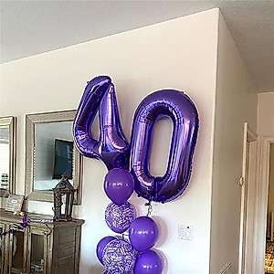 Purple Number Balloons, 40 Inch Foil Large Balloons, Helium Self Inflating Number Balloon for Girls Women 10th 20th Birthday Party Bridal Shower Anniversary Ceremony Party Decoration Supplies
