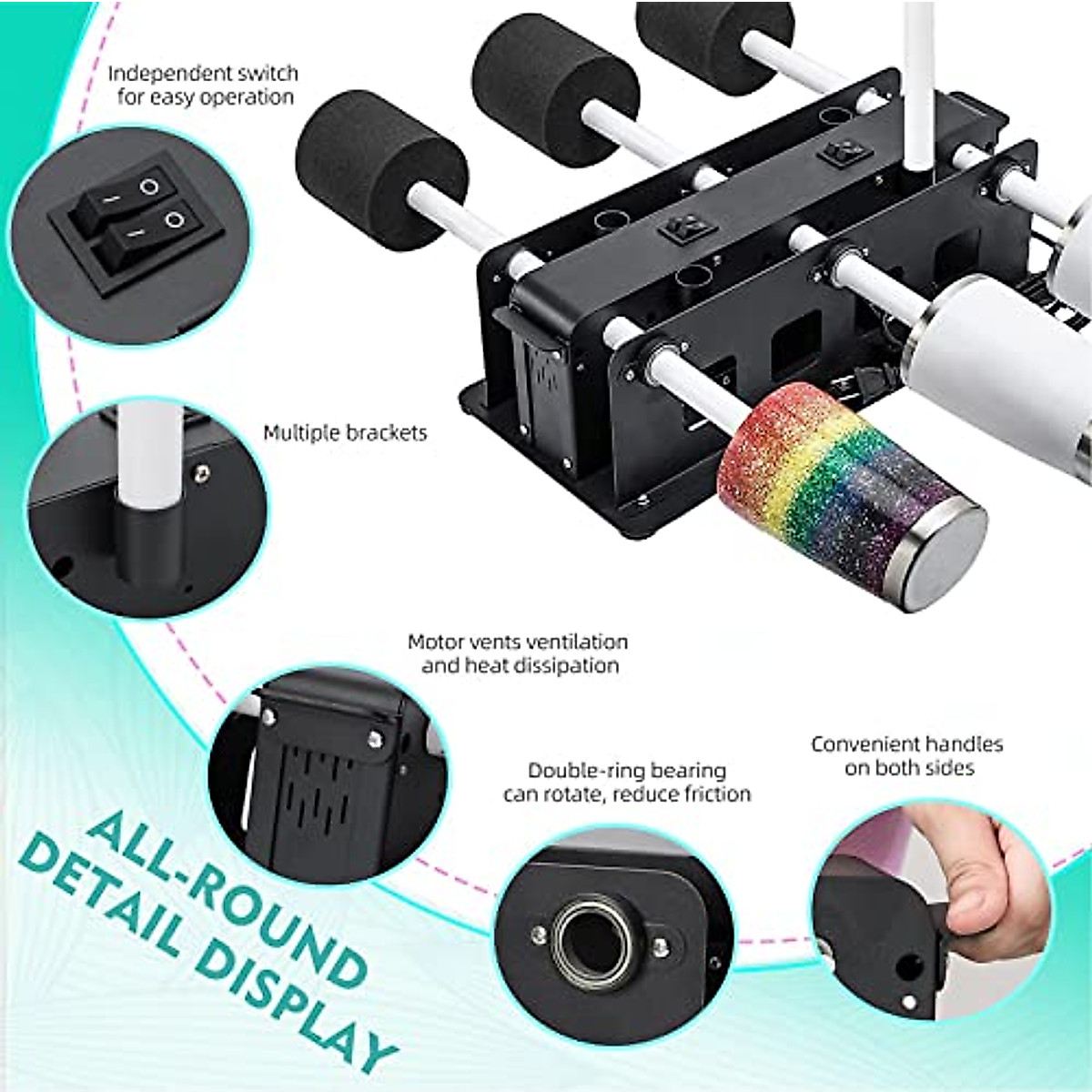 Caramote Creative Cuptisserie 6 Cup Turner Tumbler Steel Frame Cup Spinner Machine for Drying Epoxy Resin Tumbler Turner Rotisserie Kit (6 Cup Turners)