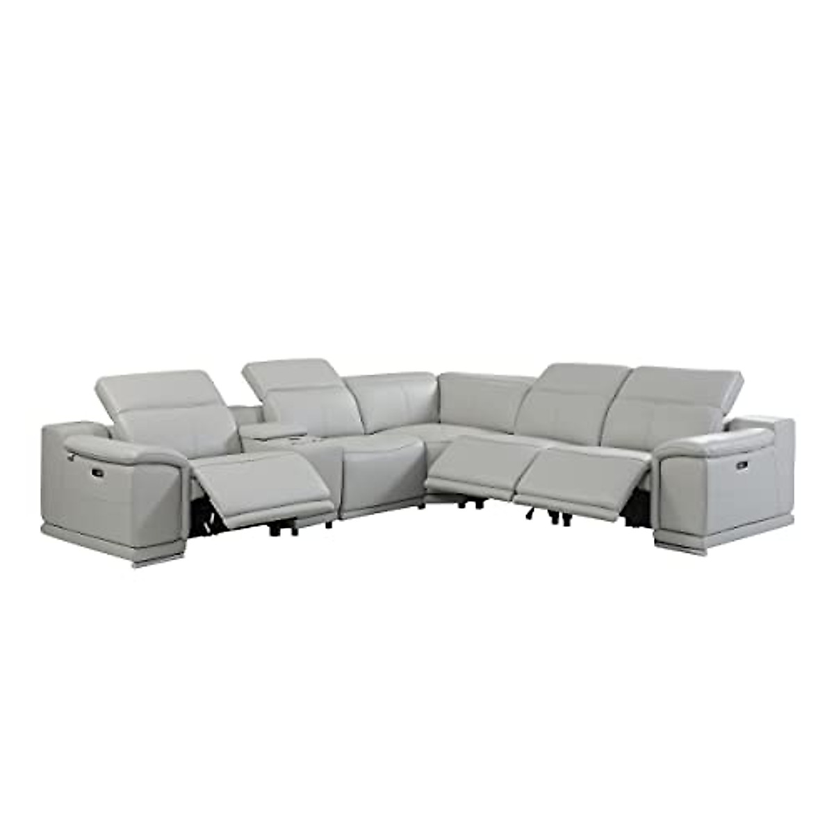 Blackjack Furniture Venice 6 Piece Sectional Sofa with 3-Power Recliners, Features Adjustable Headrest, Lumbar Support, USB and Wireless Charging Station, Extra Large Storage, 1 Console, Light Grey