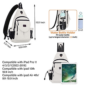 MOSISO Sling Backpack,Canvas Crossbody Hiking Daypack Bag with Anti-theft Pocket, Pearl White