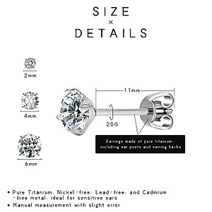 TGNEL 2mm Titanium Earrings Cubic Zirconia Earrings for Women, Tiny Titanium Stud Earring Hypoallergenic for Women Men Sensitive Ear