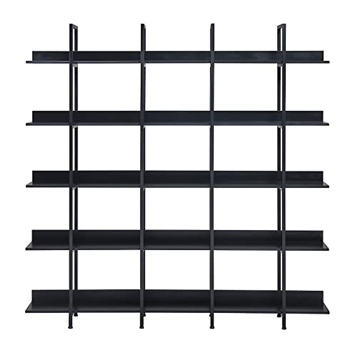 CALABASH Bookcases and Bookshelves Triple Wide 5 Tiers Industrial Bookshelf, Large Tall Bookcase Open Display Shelves with Metal Frame for Living Room Bedroom Library Home Office(Black)