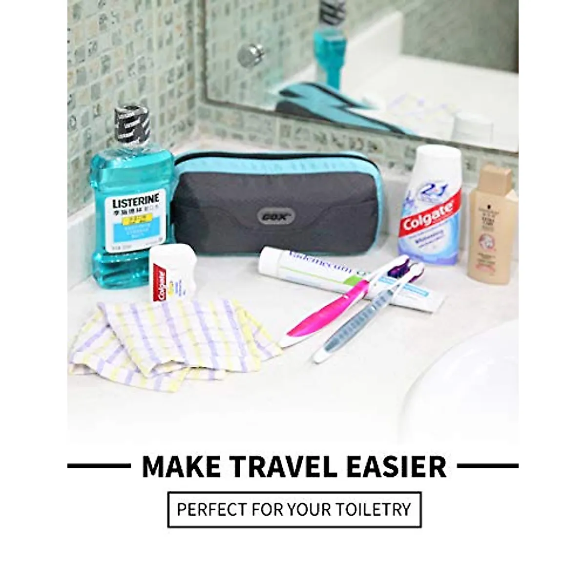 GOX Premium Toiletry Bag, Dopp Kit Case For Travel, Multifunction Cosmetics Organizer Pouch(Grey/Sky blue)