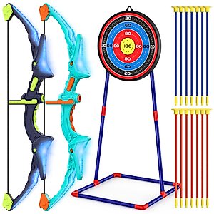 2 Pack Bow and Arrow Set for Kids, Light Up Archery Set with 14 Suction Cup Arrows, Archery Targets Outdoor Games for Kids Ages 4-8 8-12, Birthday Gifts Toys for 5 6 7 8 9 10 11 12 Year Old Boys Girls
