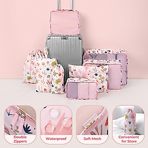 8 Piece Packing Cubes Set, Lychii Travel Luggage Packing Organizers - Floral Printed
