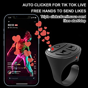 SOFAMIRI TikTok Scrolling Ring Remote Control Kindle App Page Turner Bluetooth Media Button Remote Selfie TIK Tok Scrolling Ring for iPhone iPad iOS Android (D02, Black)
