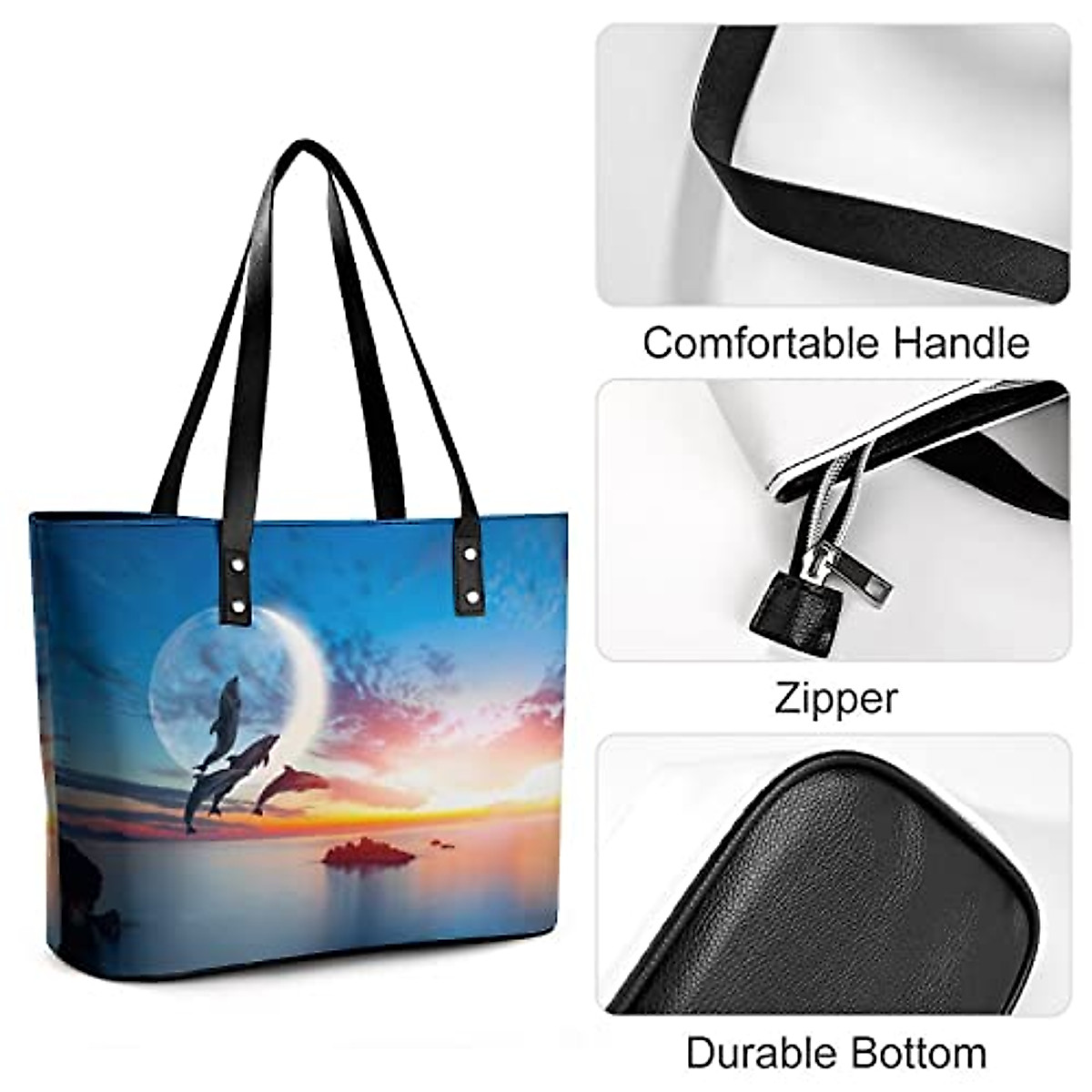 Womens Handbag Dolphins Leather Tote Bag Top Handle Satchel Bags For Lady