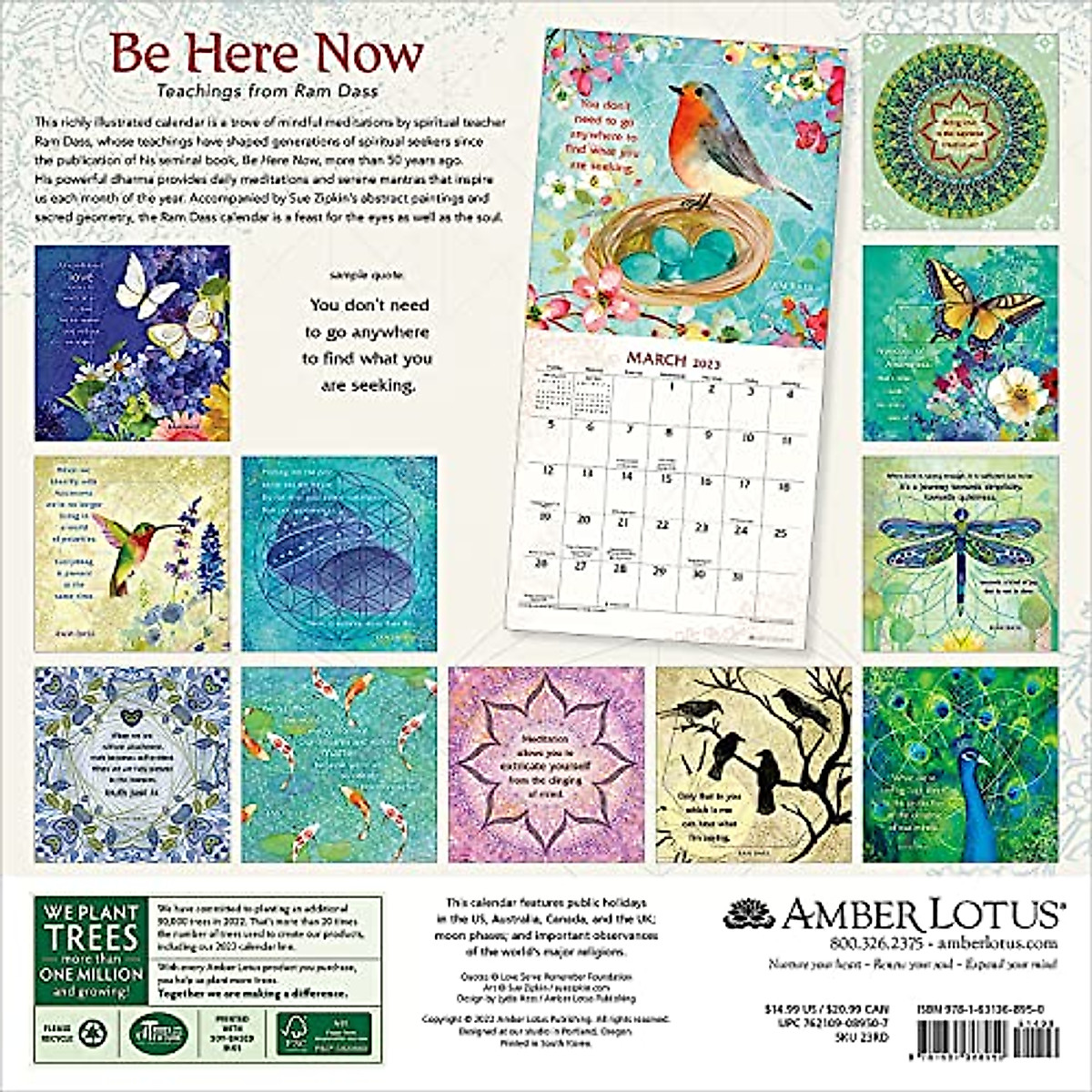Be Here Now 2023 Wall Calendar: Teachings from Ram Dass | 12" x 24" Open | Amber Lotus Publishing