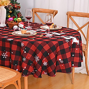 Alishomtll Christmas Tablecloth Oval 60x84 Inch, Red and Black Checkered Table Cloth Oval Tables for Christmas Decor, Snowflake Waterproof Table Decorations