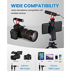 Moukey MCM-1 Video Microphone, Camera Microphone with Shock Mount, Windshield, Professional Vlogging Kit for iPhone, Android Smartphone, DSLR Camera & Camcorder, Battery-Free Shotgun Mic