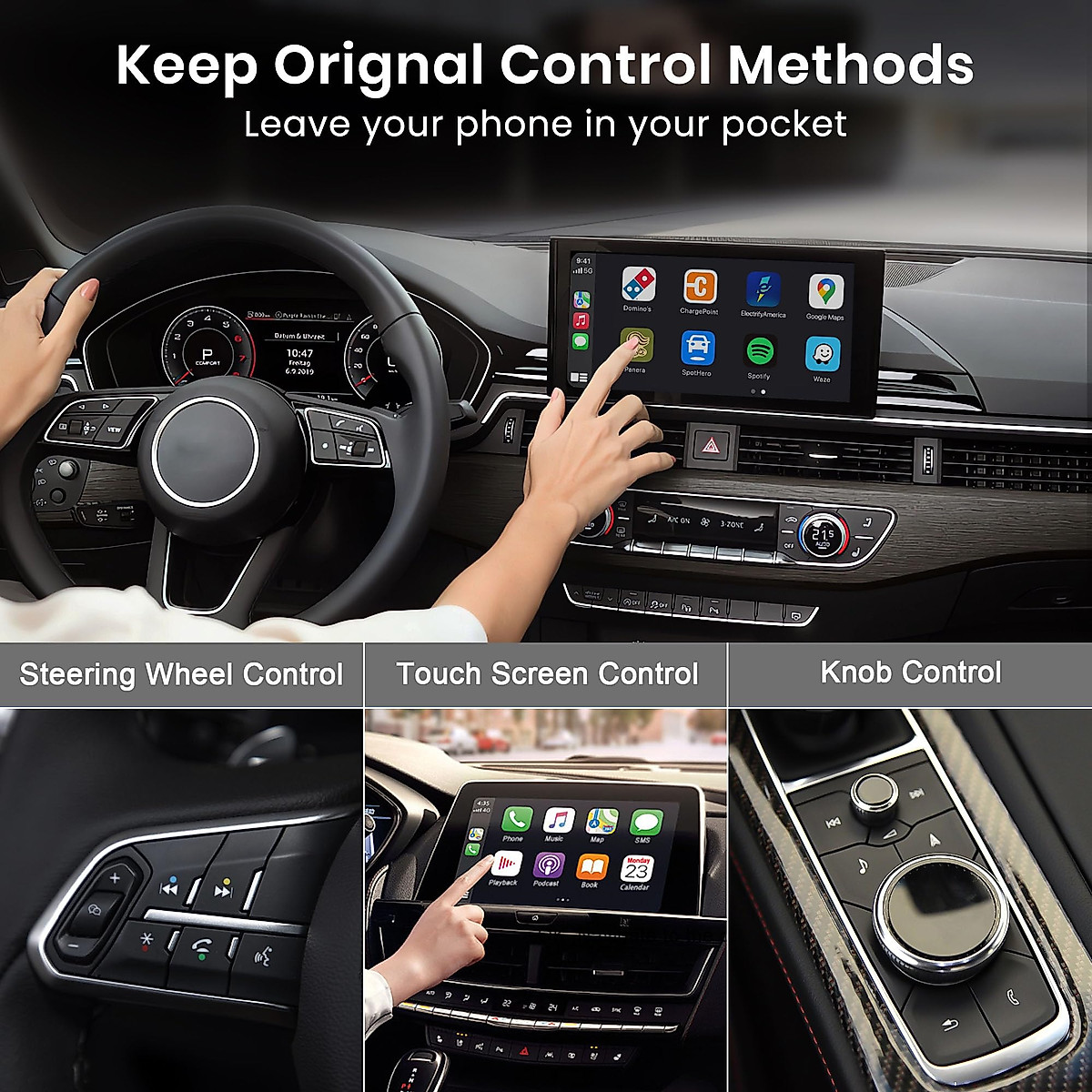 MMB Wireless CarPlay Adapter & Android Auto Wireless, Magic Box, Black, WiFi, HDMI, USB, Voice Control, YouTube, Netflix, World TV, Mirroring, 1080p, Apple, Google, Television, Smartphone