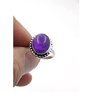 Navya Craft Amethyst Stone Silver Ring | 925 Sterling Silver Handmade Statement Promise Ring for Women | Natural Gemstone Boho Jewelry | February Birthstone | Gift for Her Birthday Anniversary