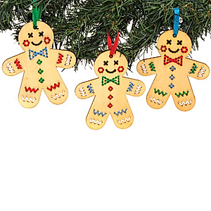 Baker Ross AT187 Gingerbread Wooden Cross Stitch Ornament Kits - Pack of 5, Cross Stitch for Beginners and for Kids Arts and Crafts Projects