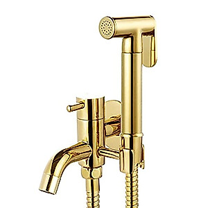ZLOCYIVHE Hand Shower for Toilet Set Handheld Bidet Sprayer for Toilet Bidet Shower Attachment Gold with Hose Brass Cold Water Faucet Toilet Sprayer for Cloth Diapers