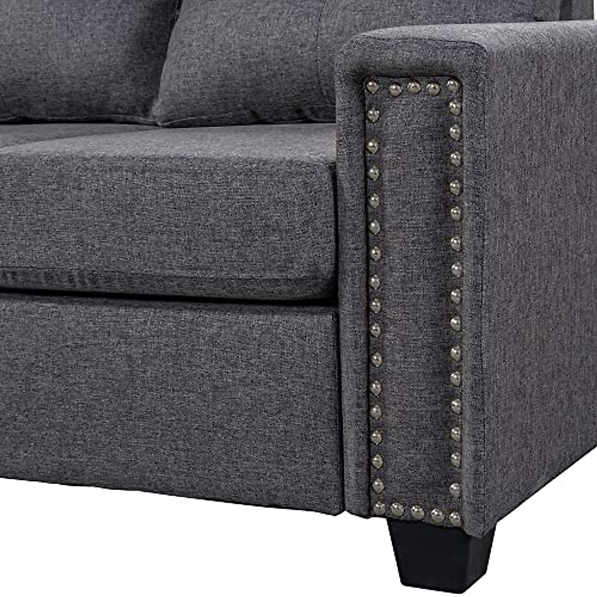 UBGO Living Room Furniture Sets,108" Reversible Sectional, L-shape Couch with Ottoman&Extra Wide Chaise Longue,Upholstered Modular Sofa with Two Cup Holders,for Large Space Apartments-Gray, Grey D