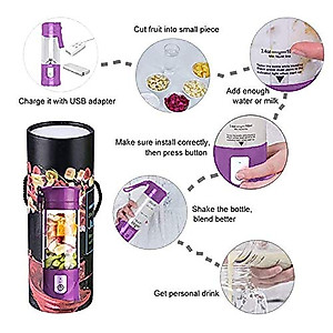 YPCOO 2pcs Portable Blender, USB Travel Juice Cup, Durable ABS Materials, Non-toxic, BPA Free, Mini, Convenient, Cordless, 13Oz Bottle, 4000mAh Battery, Blend Up to 20 Times